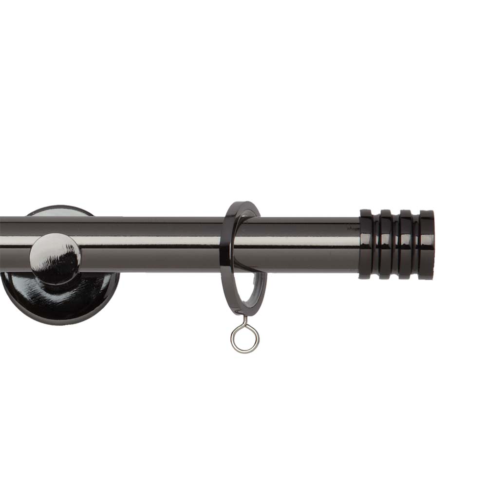 Hallis Neo Black Nickel Stud Bay Window Curtain Pole Set | Pole Design UK