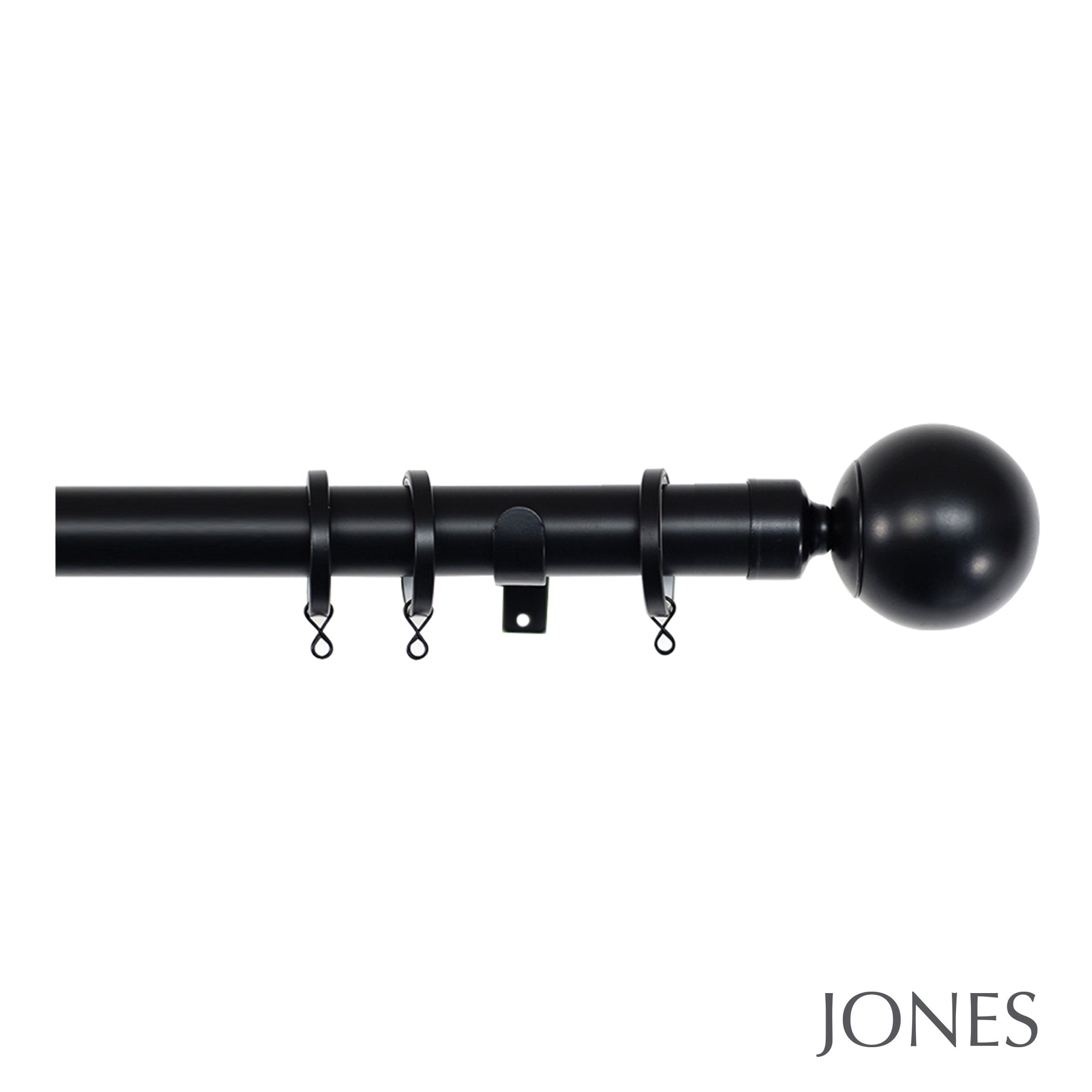 Jones Cosmos Ball Finial Curtain Pole Set in Black | Pole Design UK