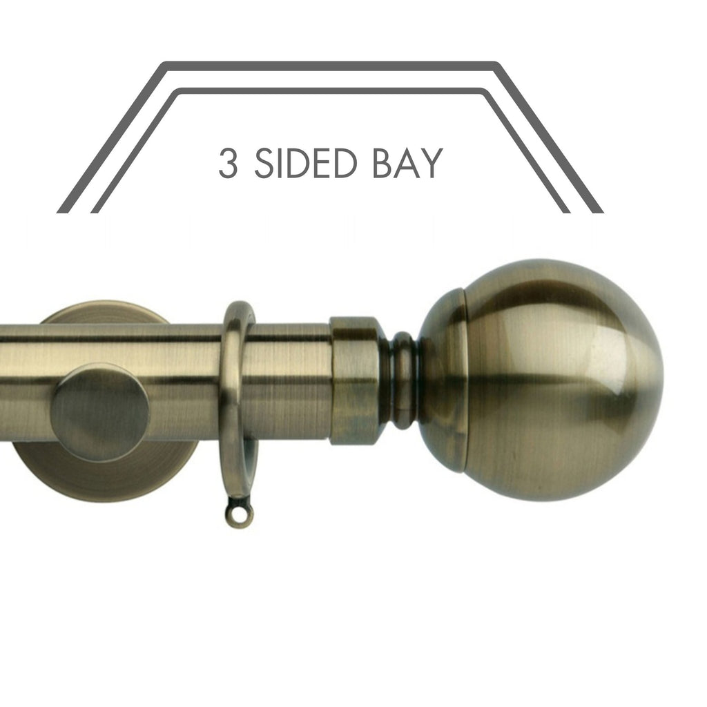 Hallis Neo Spun Brass Ball 3-Sided Bay Window Curtain Pole Set | Pole ...
