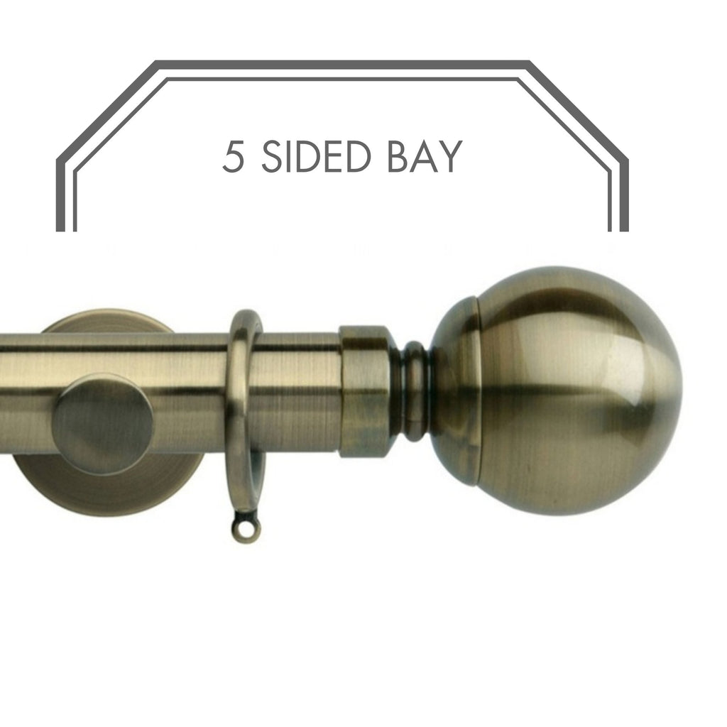 Hallis Neo Spun Brass Ball 5-Sided Bay Window Curtain Pole Set | Pole ...