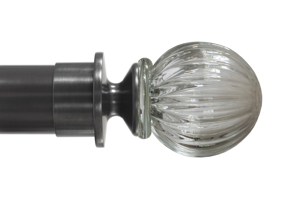 Tillys Glass Reeded Ball Finial Curtain Pole Set in Gunmetal | Pole ...